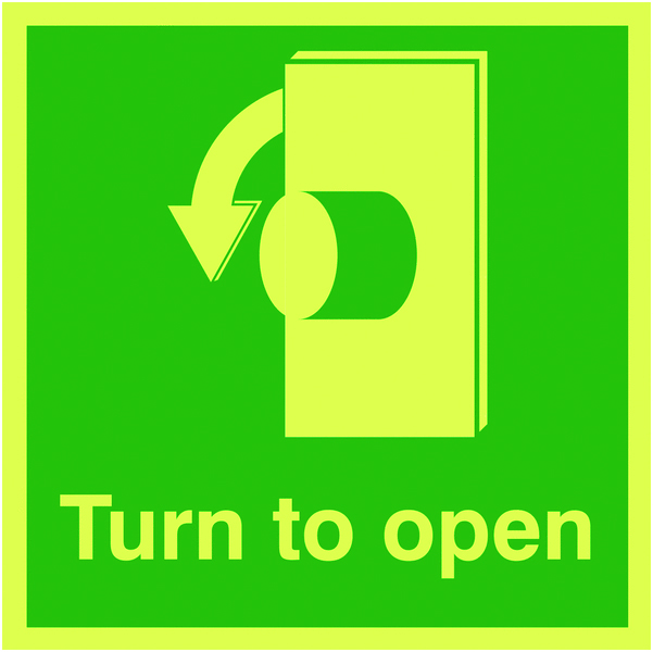 Turn To Open Anti-Clockwise 125 x 125mm - Nite Glo Safety Sign