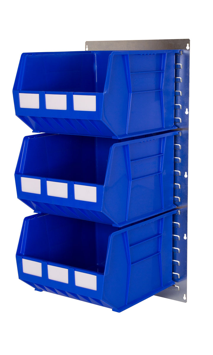 Plastic Bins on Portrait Louvre Panel Wall Kit RP - supplied with 3 Bins
