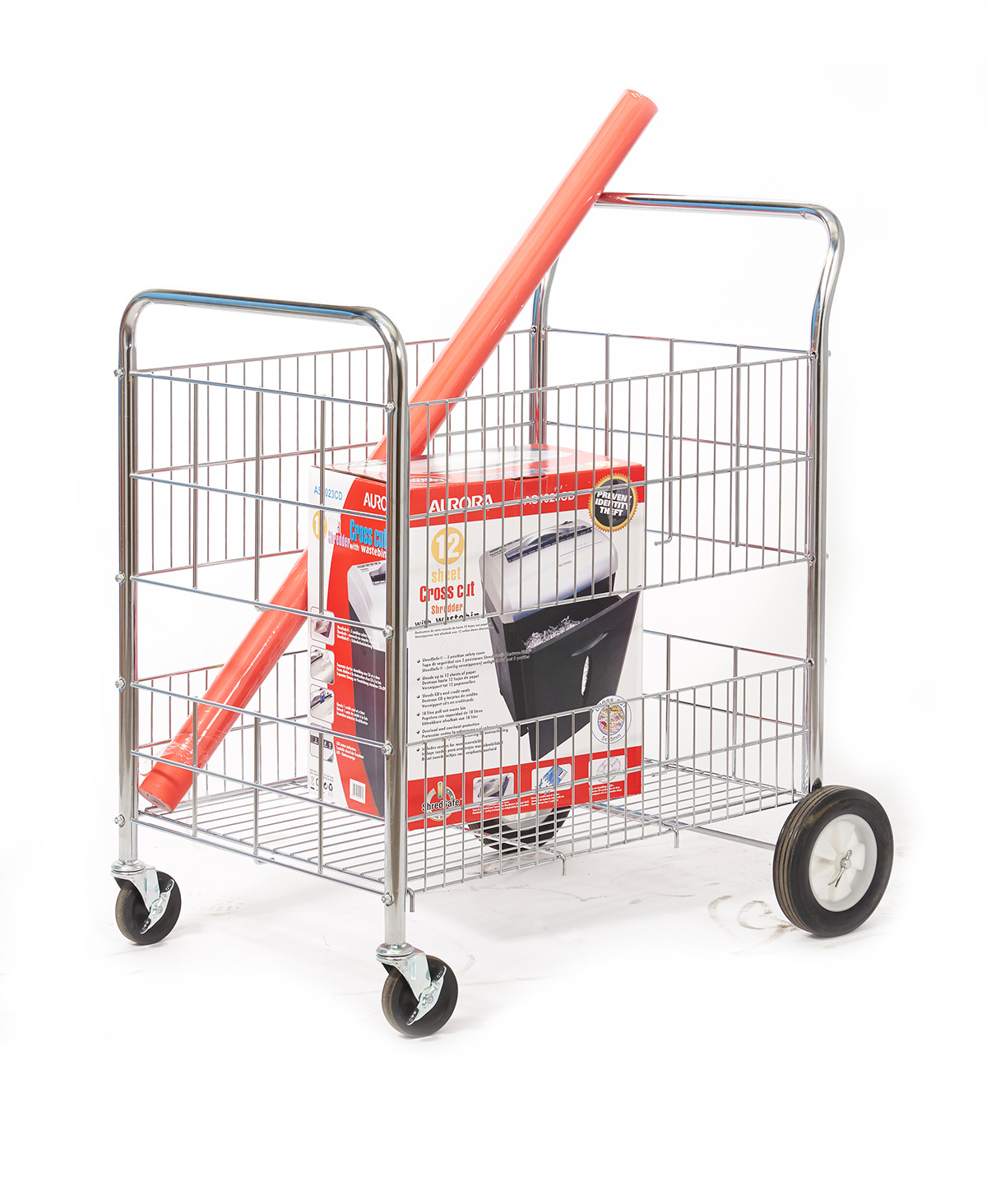 Chrome Plated Wire Tray Trolley with Large 200mm Rear Wheels