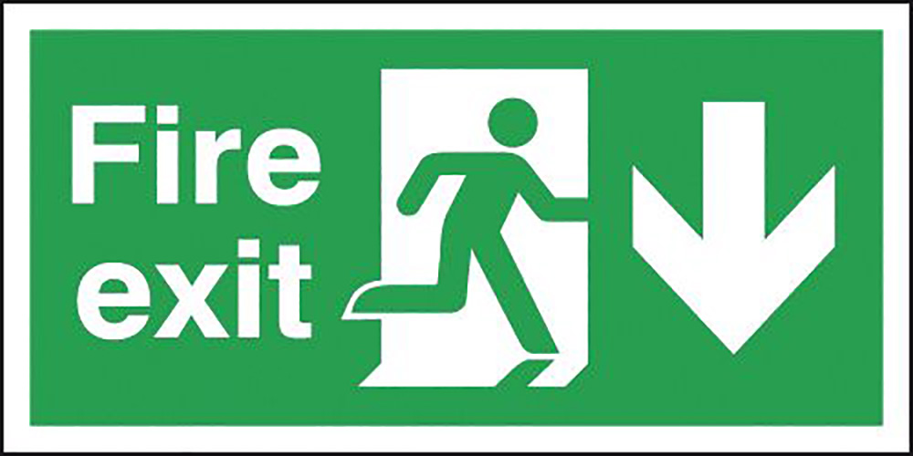 Fire Exit Running Man Arrow Down Safety Sign | Signage