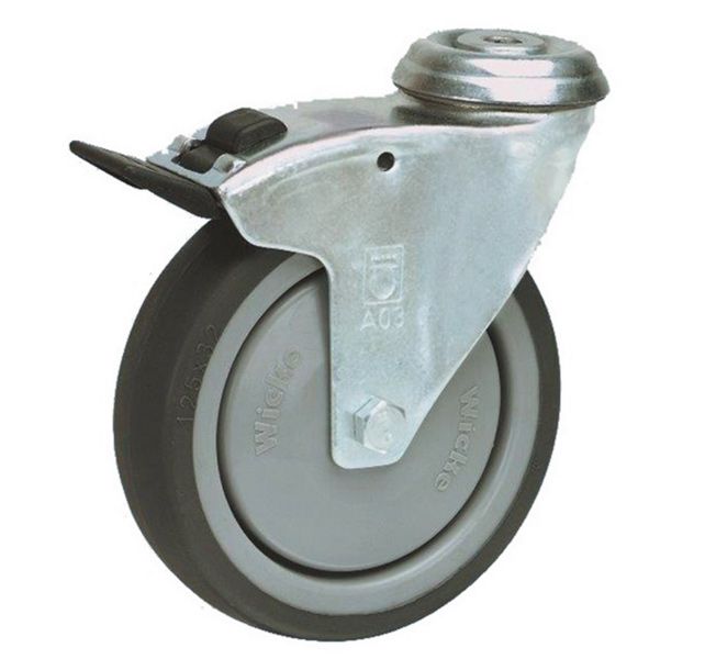 125mm Grey Rubber Tyred Swivel Braked c/w Ball Bearings - 100Kg Load