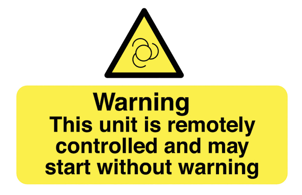 Warning this Unit Is Remotely Controlled Self Adhesive Vinyl Sign Pack of 6
