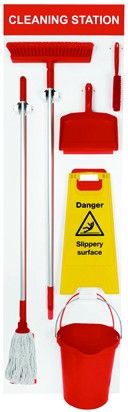 Red Shadow Board Stocked Mop, bucket, squeegee, floor stand, dustpan ...