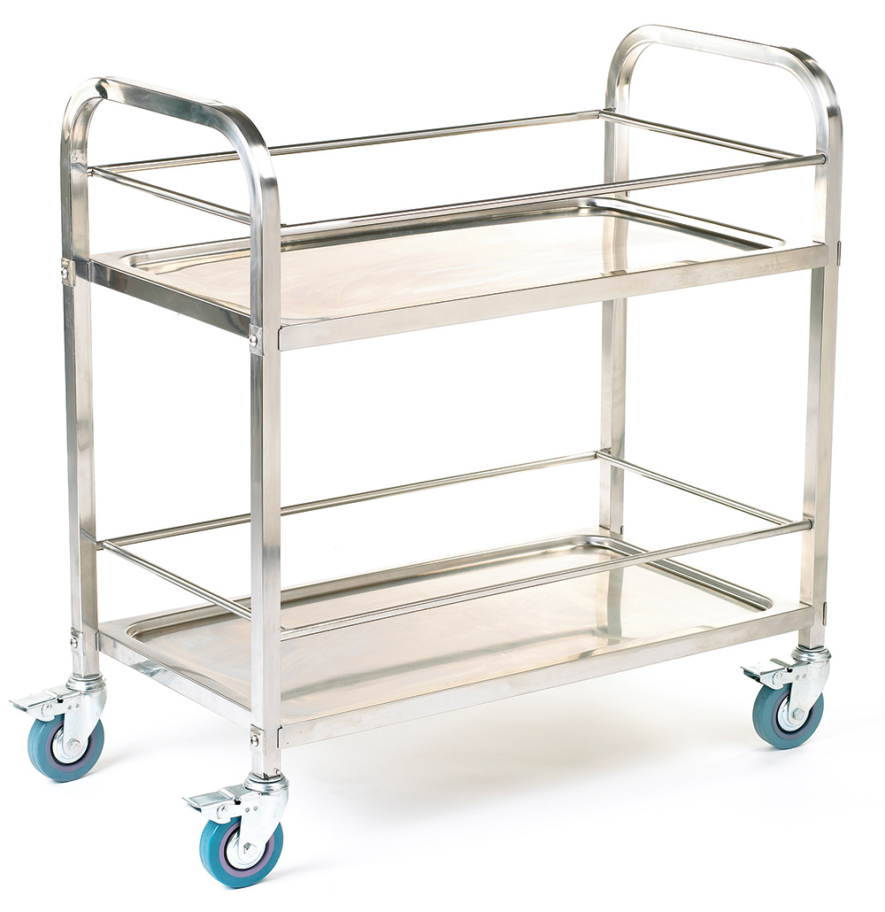 Stainless Steel Shelf Trolley - 2 Shelf with Rod Surround - easy wipe
